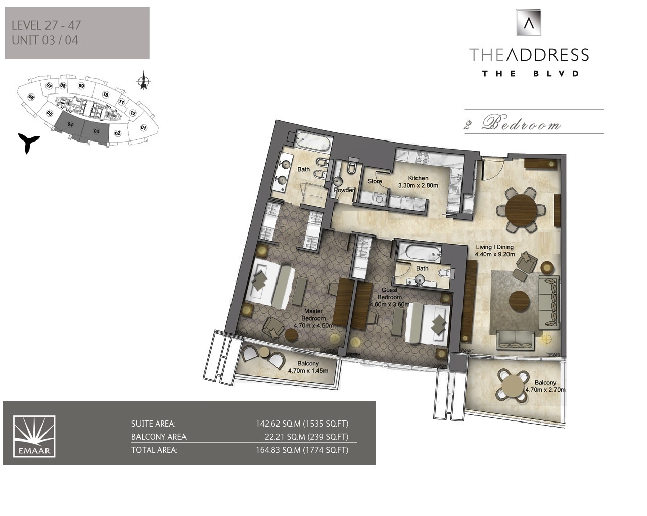 Emaar Address Boulevard Floor Plans - Unit Plans in Downtown Dubai, Dubai