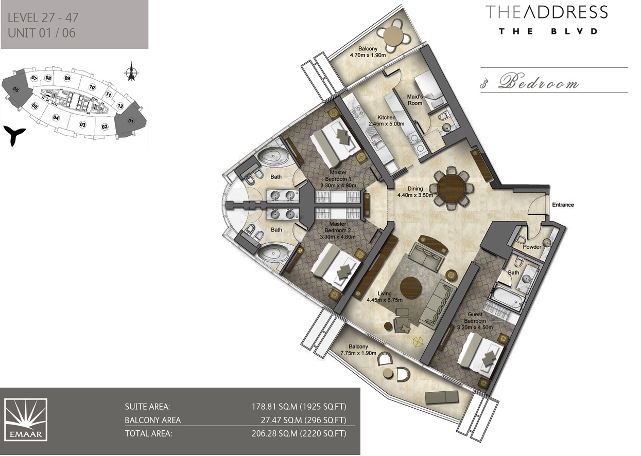 Emaar Address Boulevard Floor Plans - Unit Plans in Downtown Dubai, Dubai