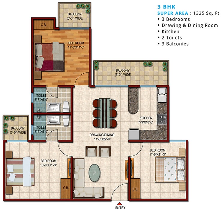 Rental 3 Bedroom 1325 Sq.Ft. Apartment in Saviour Park Phase III, Mohan ...