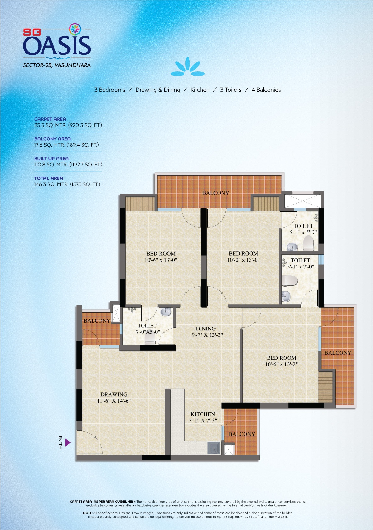 Resale 3 Bedroom 1575 Sq.Ft. Apartment in Sg Oasis, Vasundhara Sector 2b Ghaziabad - 5898956