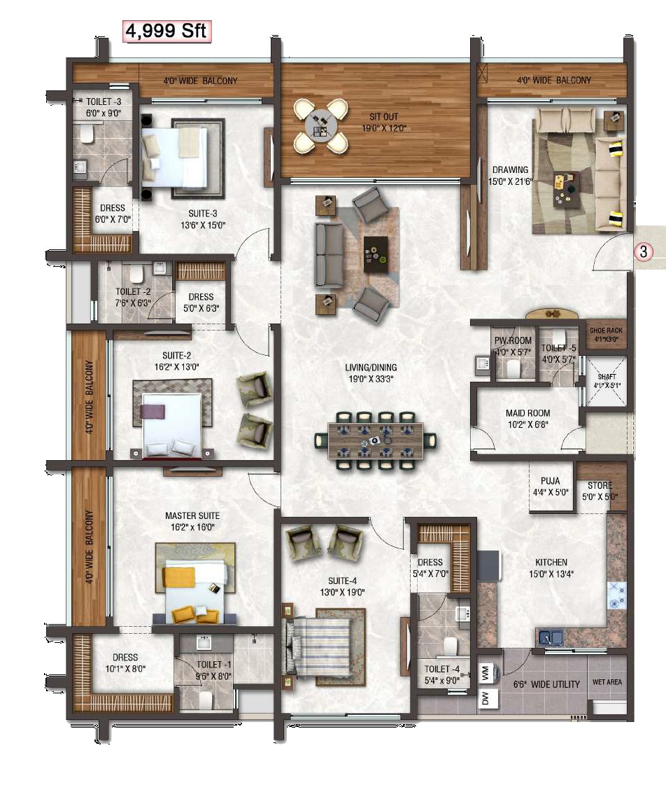 Resale 4 Bedroom 4999 Sq.Ft. Apartment in DSR Sky Marq, Puppalaguda ...