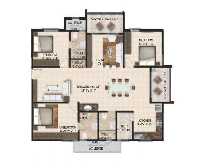 Rental 3 Bedroom 2290 Sq.Ft. Apartment in SMR Vinay Iconia Hyderabad ...