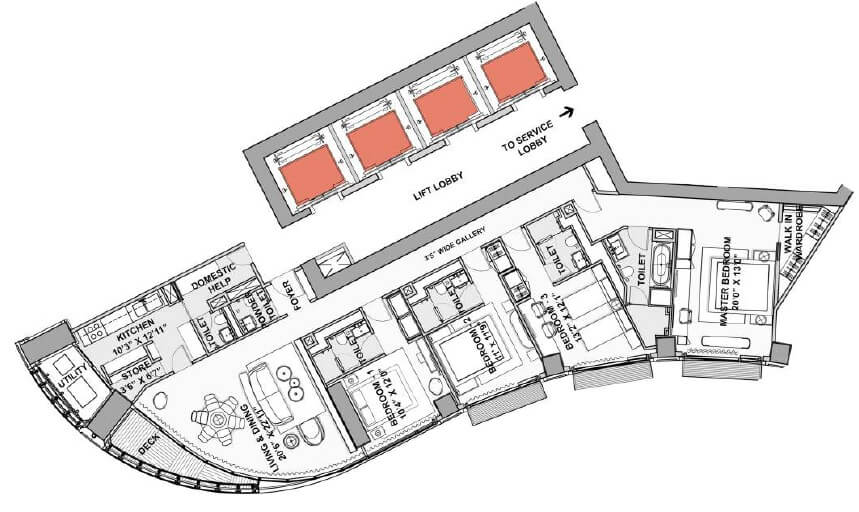 Rental 4 Bedroom 2619 Sq.Ft. Apartment in Lodha World View, Worli ...