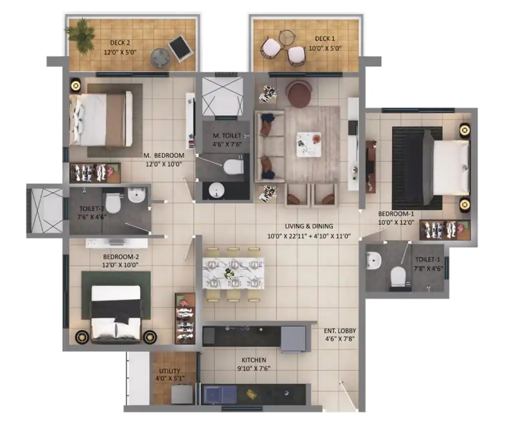 Resale 3 Bedroom 1063 Sq.Ft. Apartment in VTP Flamante, Kharadi Pune ...